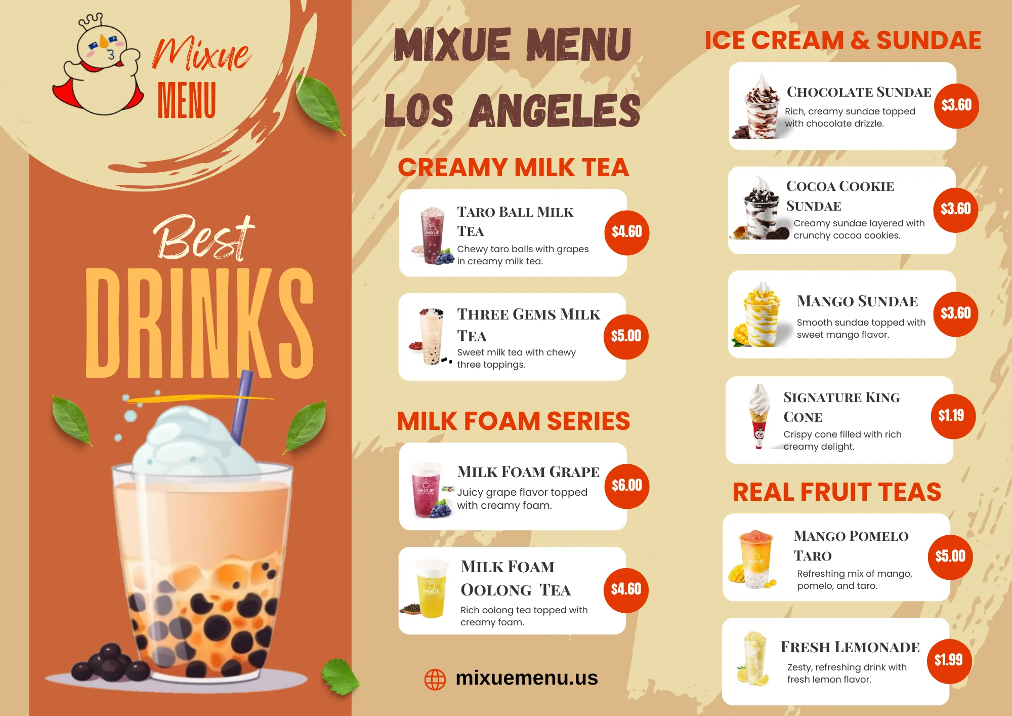 Mixue Los Angeles Menu Prices, Ice Cream & Milk Tea